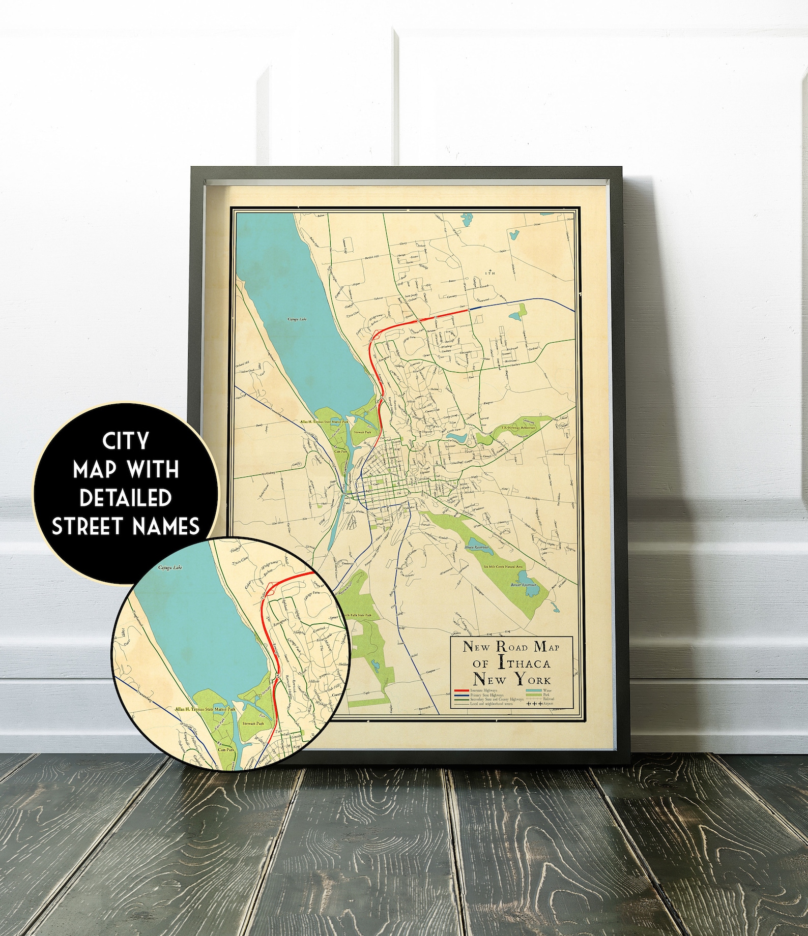 Map of Ithaca New York Vintage Design Map of Ithaca Ithaca - Etsy