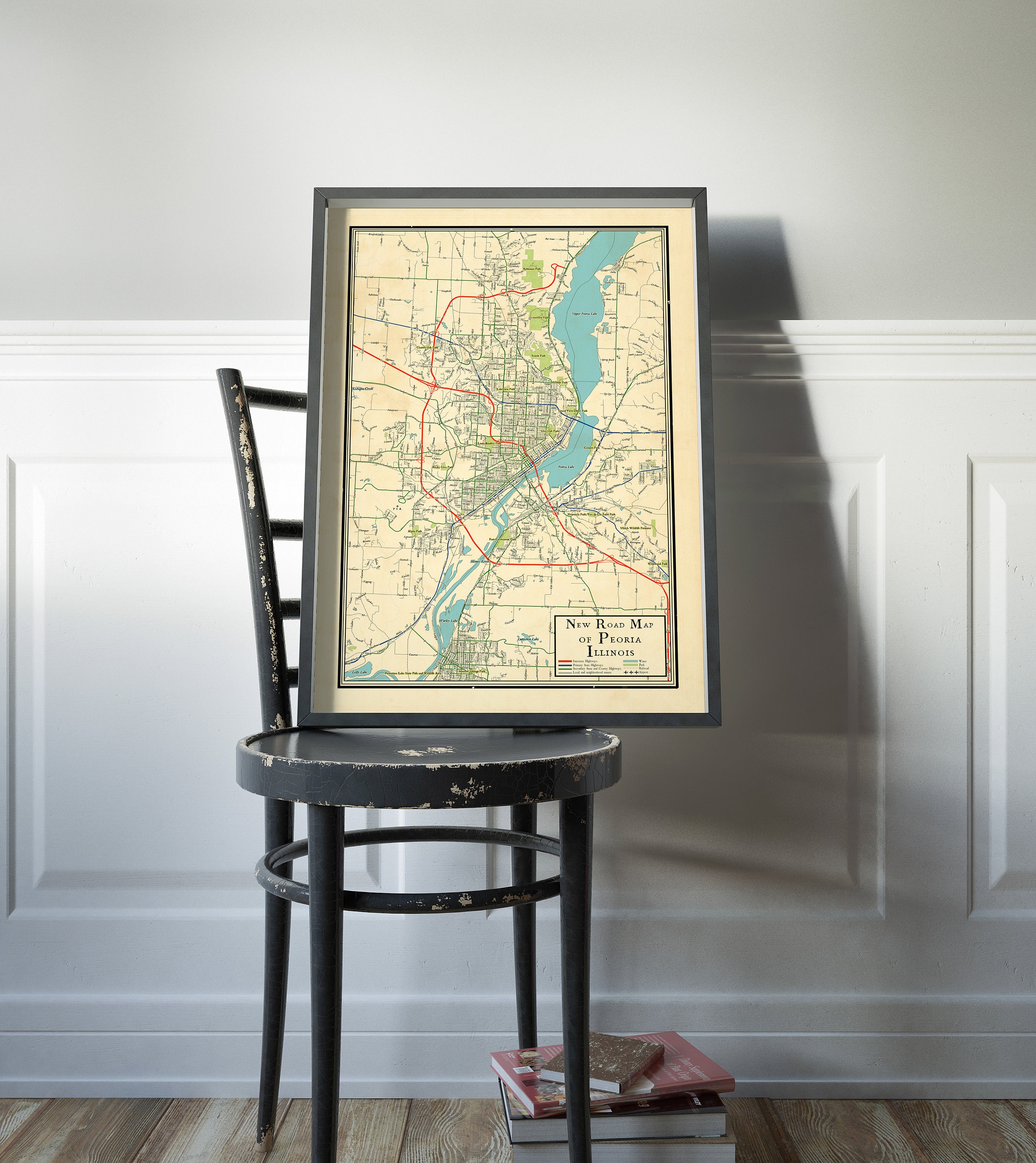 Vintage Retro Design Map of Peoria, Illinois, Vintage Looking Map ...