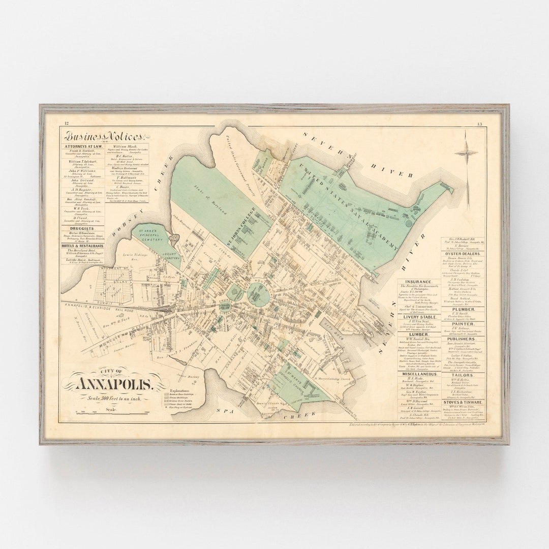 Annapolis Vintage Map, Old Annapolis Map, 1878 Antique Map of Annapolis ...