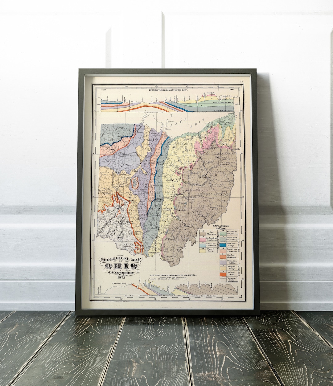 Geological Map of Ohio, Vintage Map Made in 1872, Ohio Historic Map ...