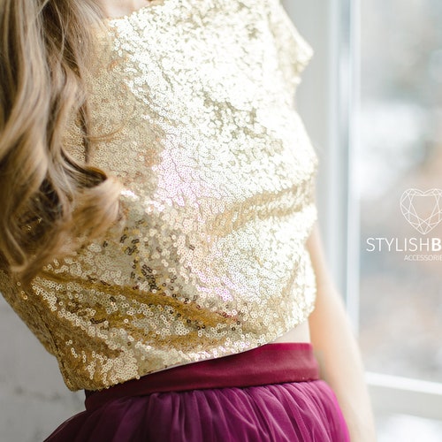 Gold Sequin Top in 18 Colors Prom Gold Party Crop Top New - Etsy
