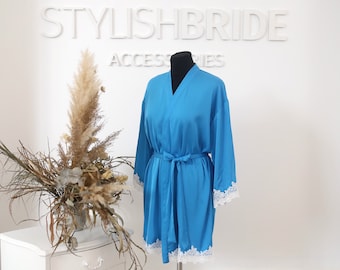 Ocean Blue Silk Bridesmaid Robe: Boho Macrame Lace, XS-S - Etsy