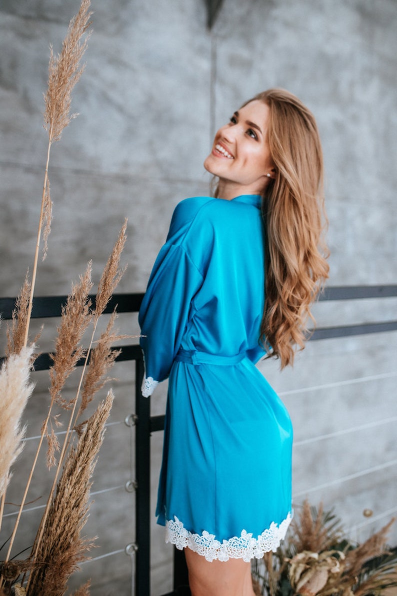 Ocean Blue Silk Robe Bright Blue Silk Robe Gift for Her | Etsy