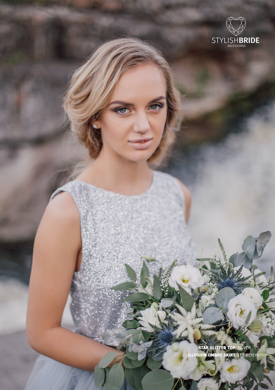 Glitter Star Trendy Top, Prom Silver Party Crop Top, Silver Engagement ...