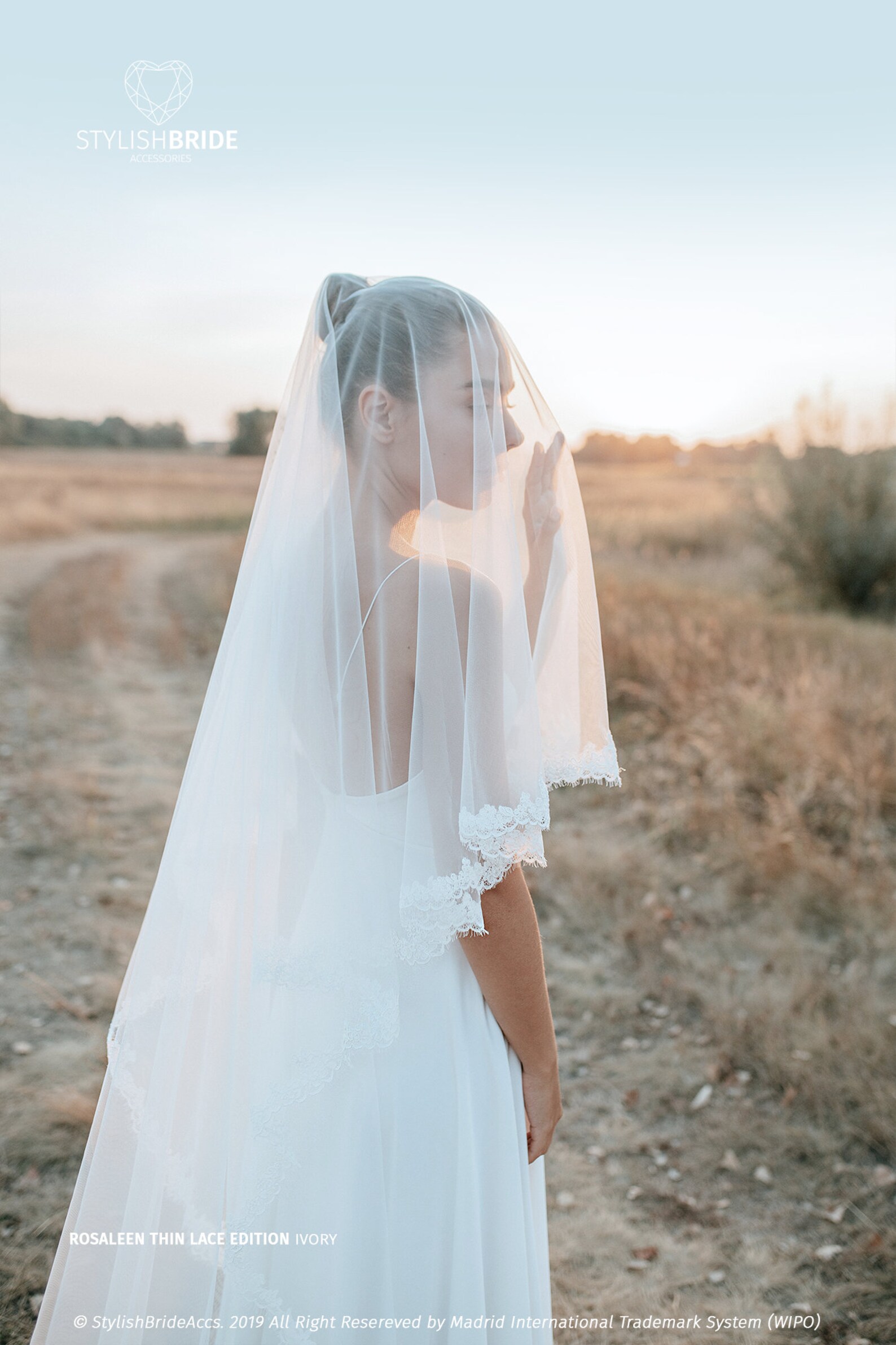 Rosaleen Chapel Bridal Veil with Thin Lace Trim Long Gentle | Etsy