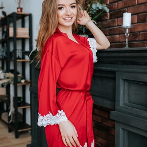 Dark Red Silk Robe, Red Gift for Her, Red Bridal Robe, Red Robes for ...