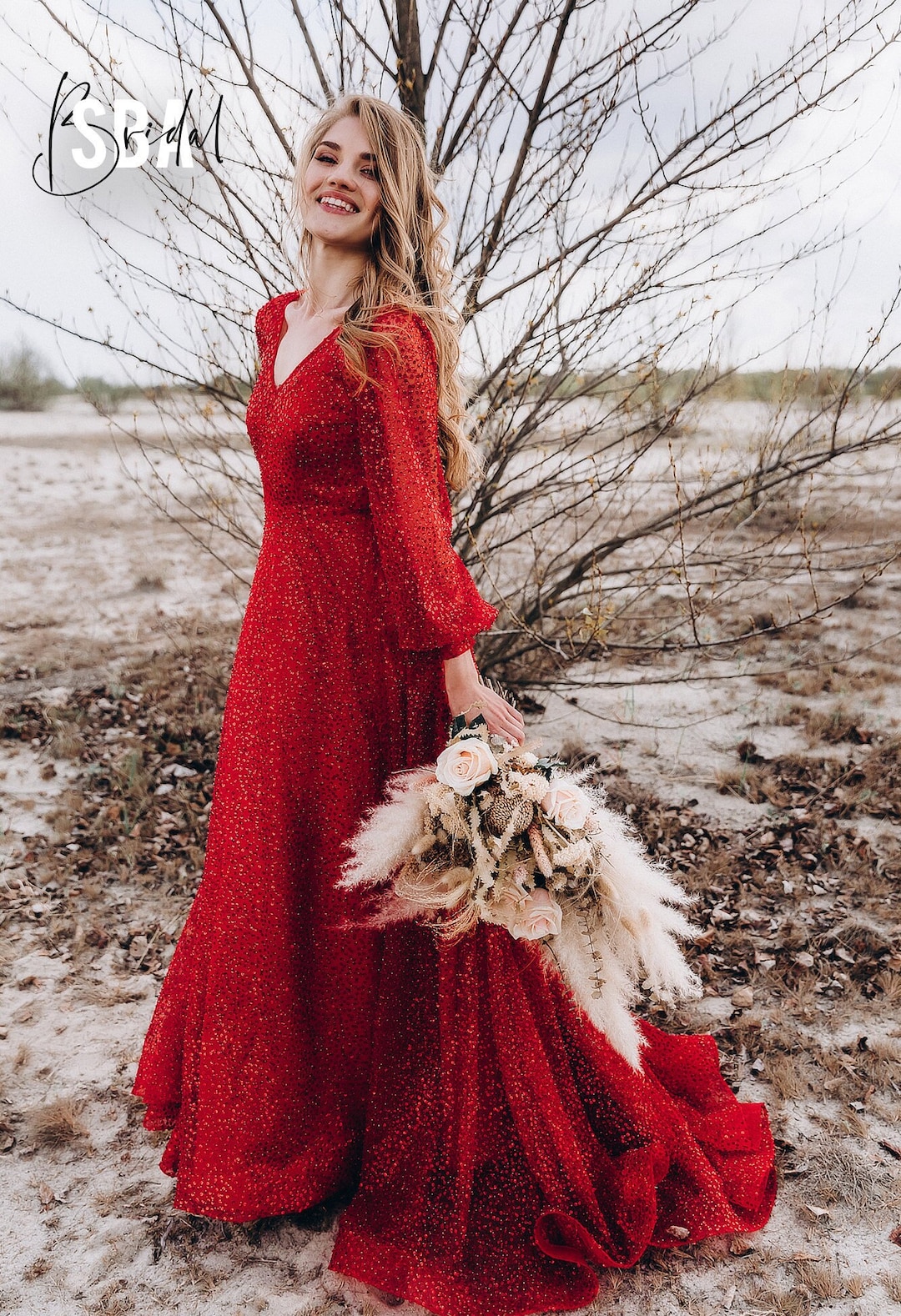 Red Wedding Dress With Sequins and Beads Red Bridal Gown red Prom Dress With Long Sleeves. Christmas Red Dress Mermaid Etsy