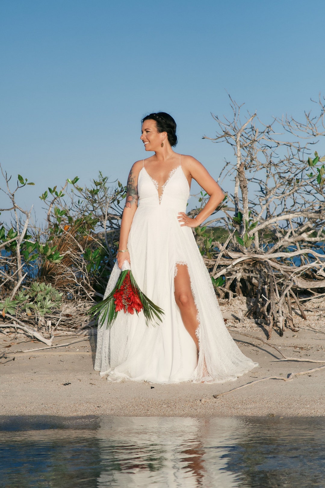 Simple Beach Wedding Lace Dress- Thin Strapped Lace Bridal Dress With ...