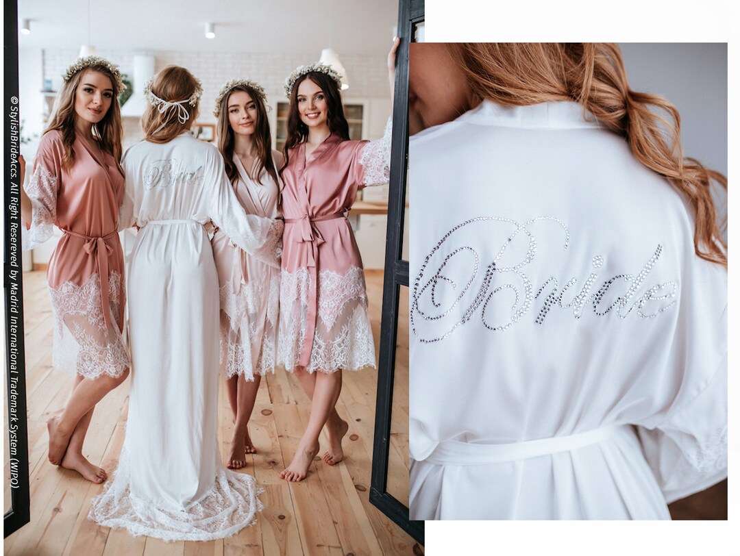 Personalized Robe With Crystals on the Back Blush Bridesmaid - Etsy