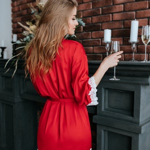 Dark Red Silk Robe, Red Gift for Her, Red Bridal Robe, Red Robes for ...
