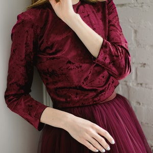 Velvet Simple Tops With Long Sleeves, Velvet Crop Top, Wedding ...