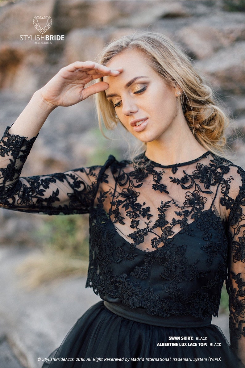 In Stock Size S bust 85cm/33.4 In: Black Lace Top Wedding - Etsy