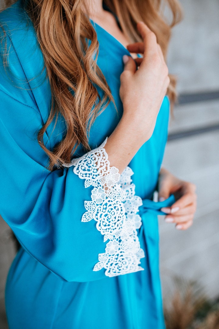 Ocean Blue Silk Robe Bright Blue Silk Robe Gift for Her | Etsy