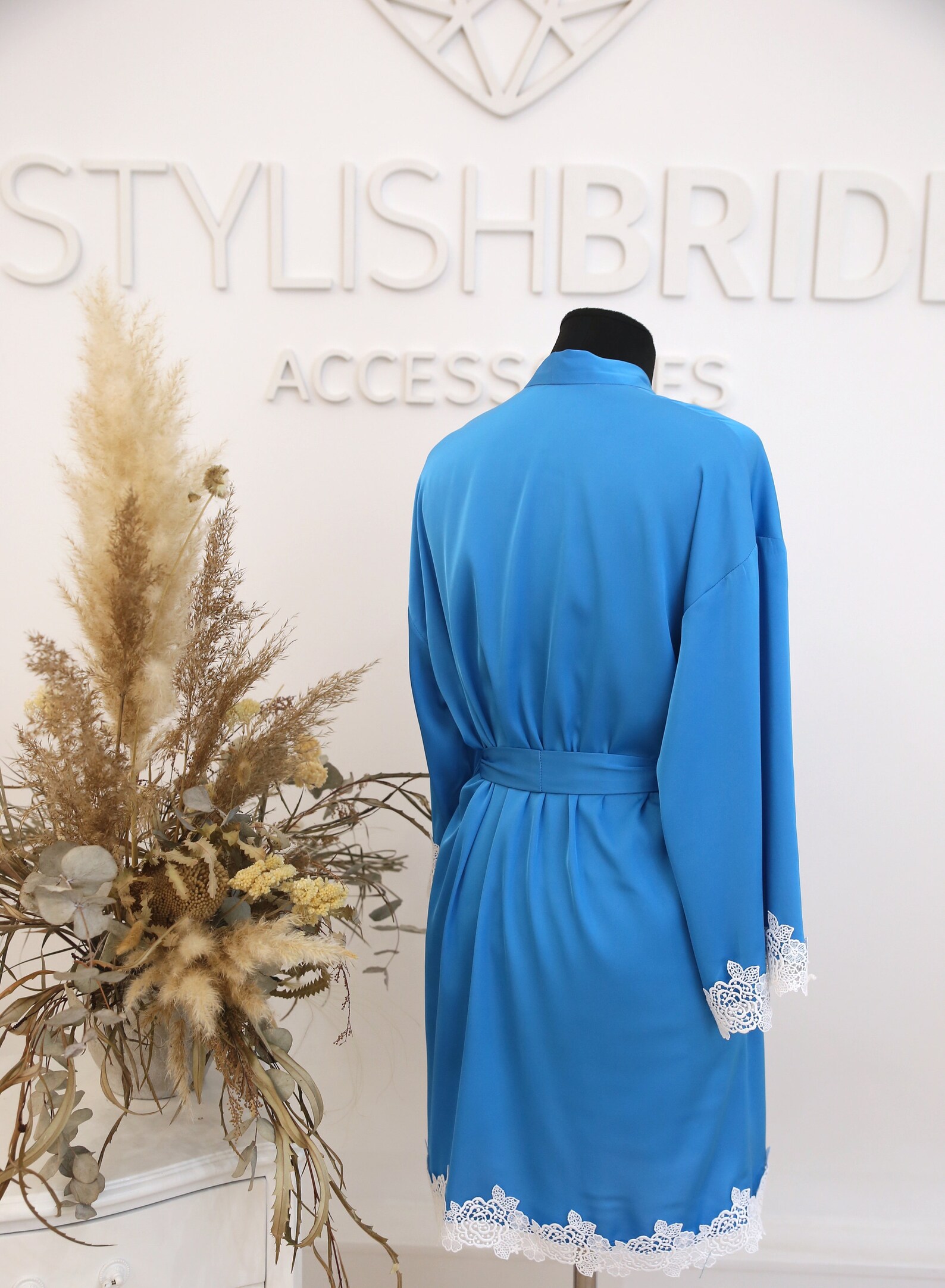 Ocean Blue Silk Bridesmaid Robe: Boho Macrame Lace, XS-S - Etsy