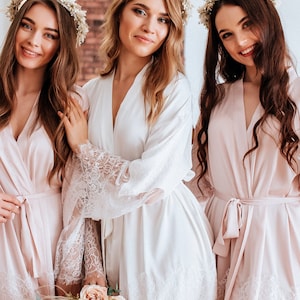 Biscuit Blush Lux Bridal Robe, Silk Light Blush Bridesmaid Robes, Bridal Morning, Bridal Shower ...
