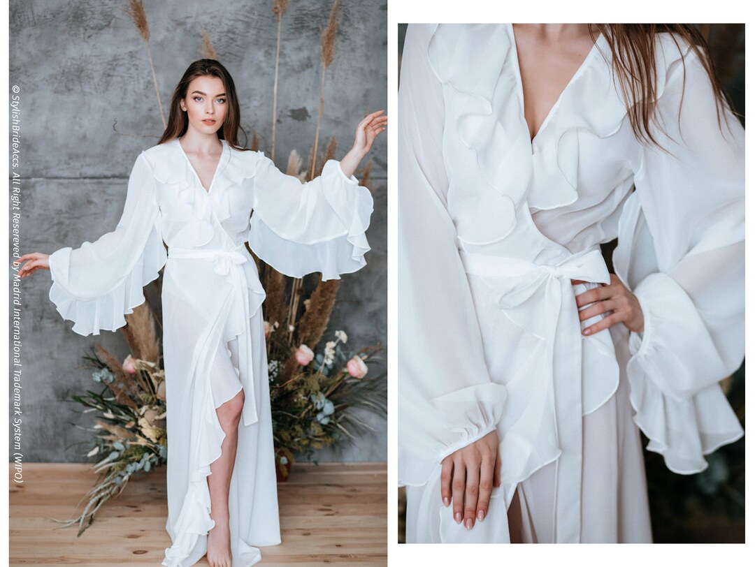 Touch of the Wind BOHO Chiffon Maxi Robe With Ruffle Sleeves - Etsy