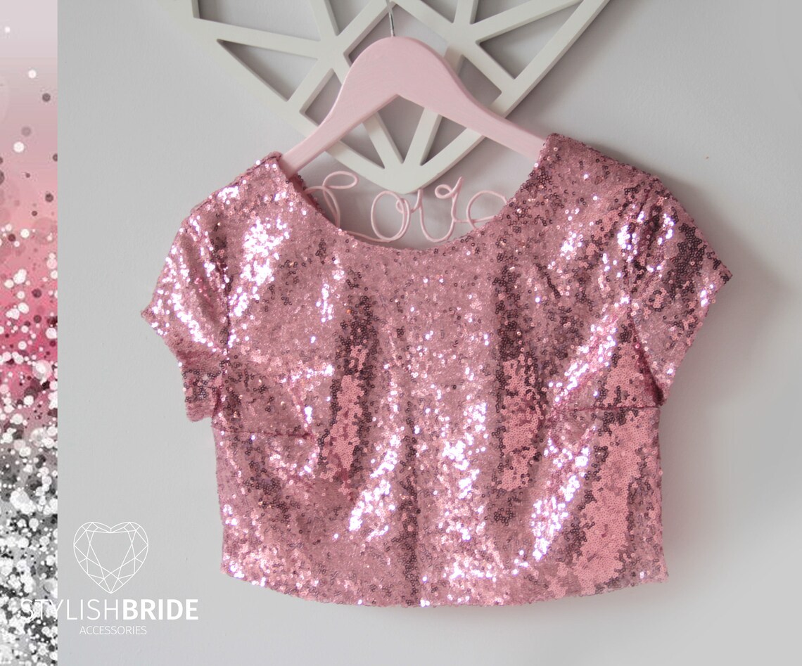 10 colors Gold Silver Pink Blush Rose Gold Sequin top Prom | Etsy
