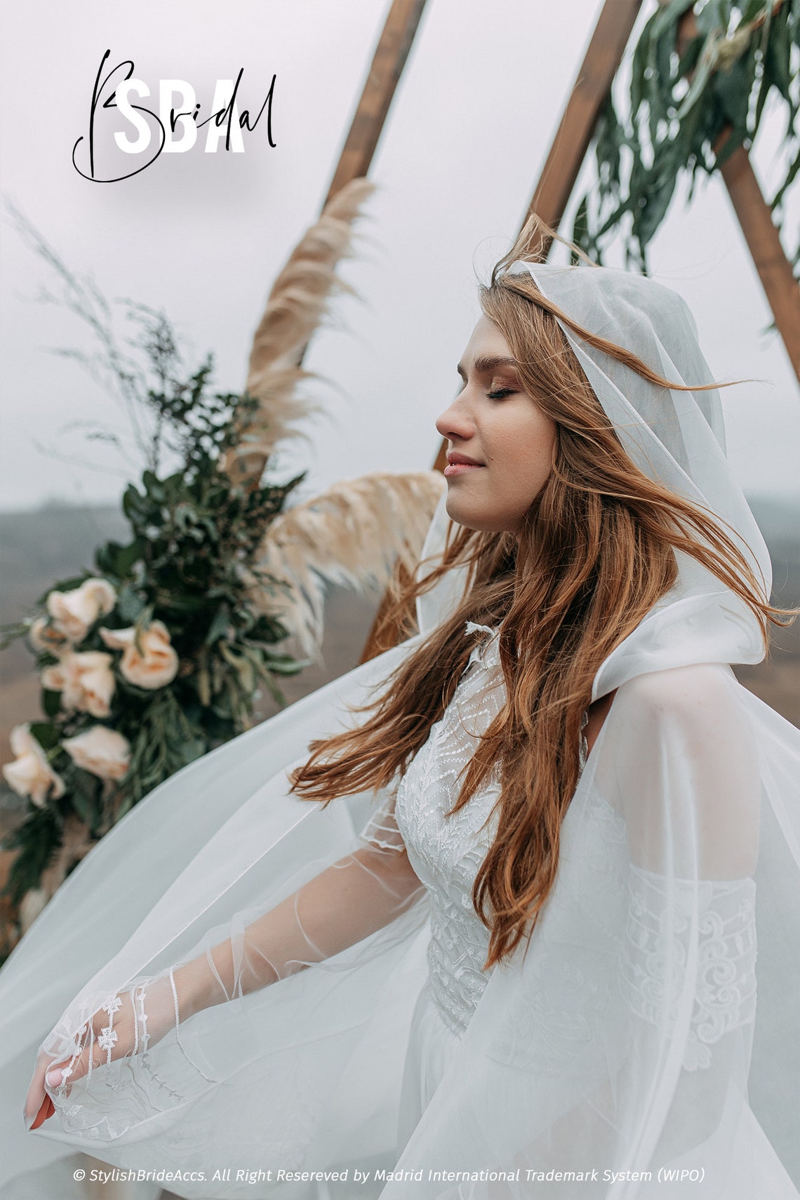 Bridal cape chiffon wedding cloak whit ivory black cape with | Etsy