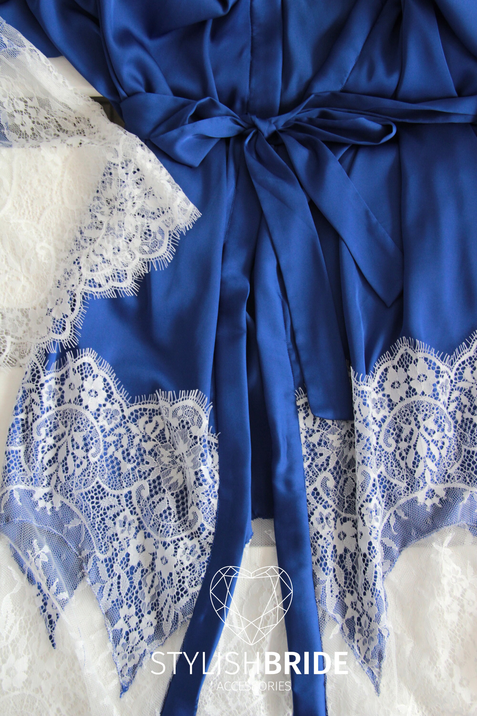 Royal Blue Bridal Silk Robe With Lace Gorgeous Silk and Lace - Etsy UK