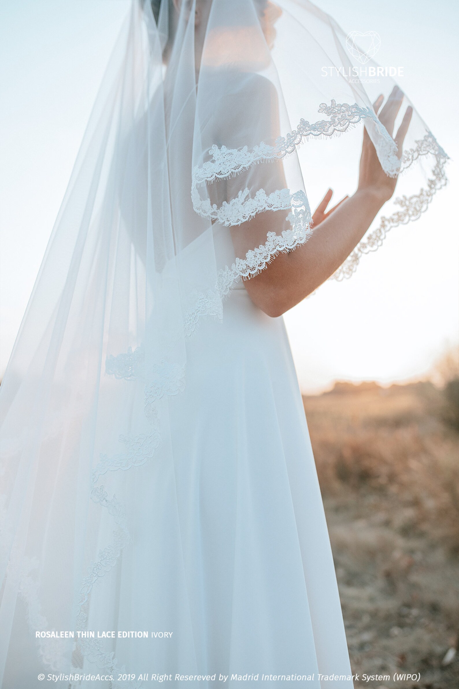 Rosaleen Chapel Bridal Veil with Thin Lace Trim Long Gentle | Etsy