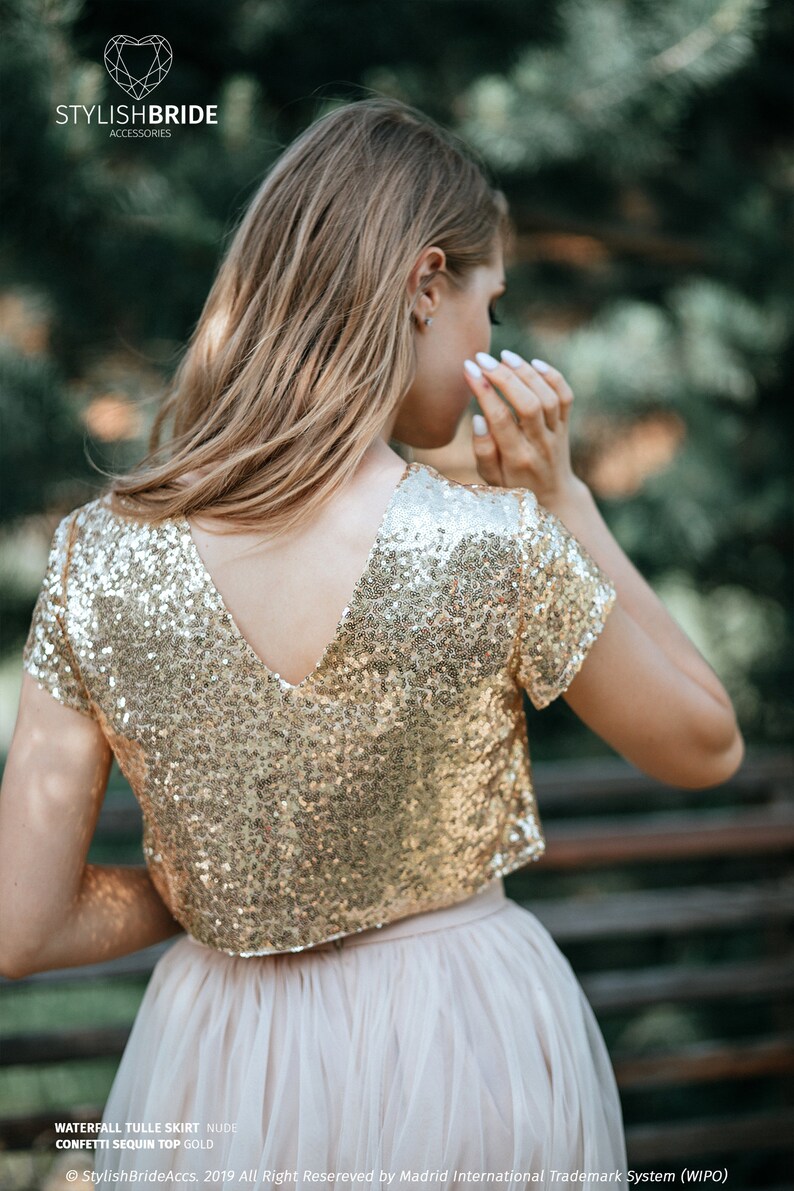 T-shirt Gold Sequin Crop Top With Silk Satin Soft Lux Lining - Etsy