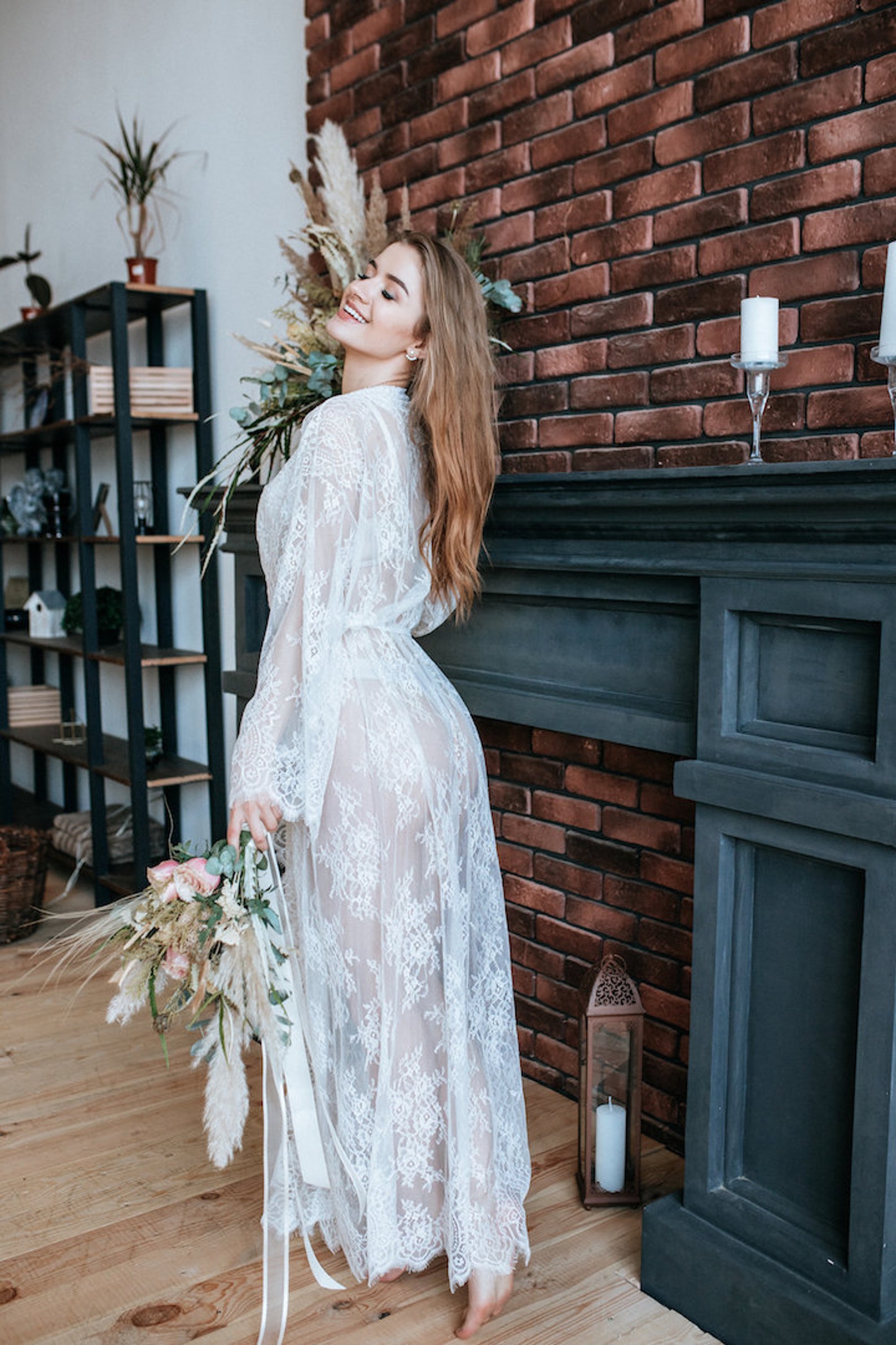 White / Black Maxi Luxury Bridal Robe Chantilly Lace Robe | Etsy