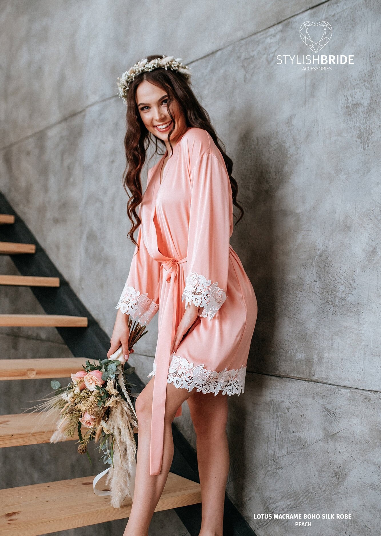 Peach Silk Satin Soft Bridesmaid Robe Bridal Peach Lace Robe - Etsy
