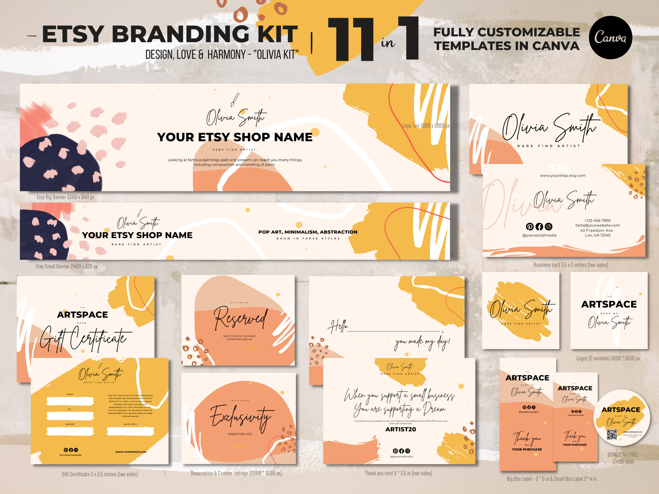 2022 NEW Etsy Branding Kit OliviaKit Fully Customizable in Canva ...