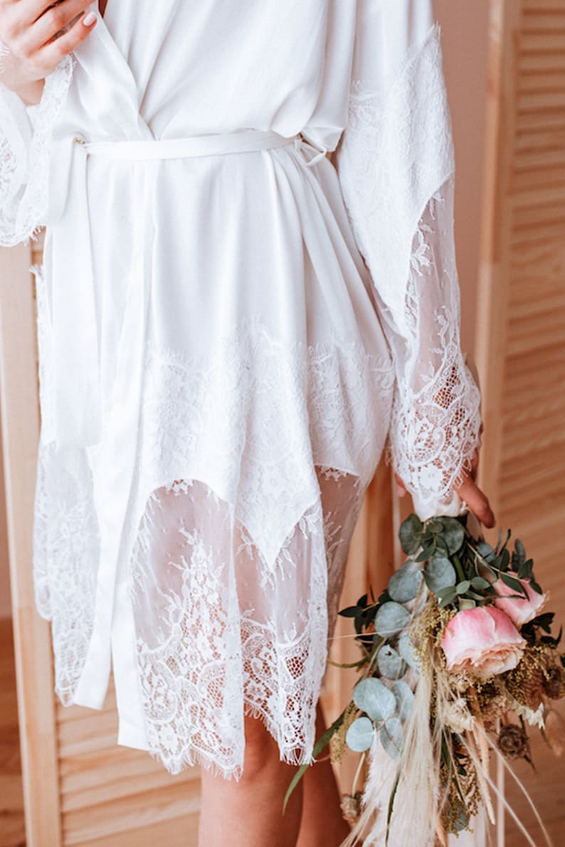 Bridal silk robe lace set lace bridal robe and nightgown | Etsy