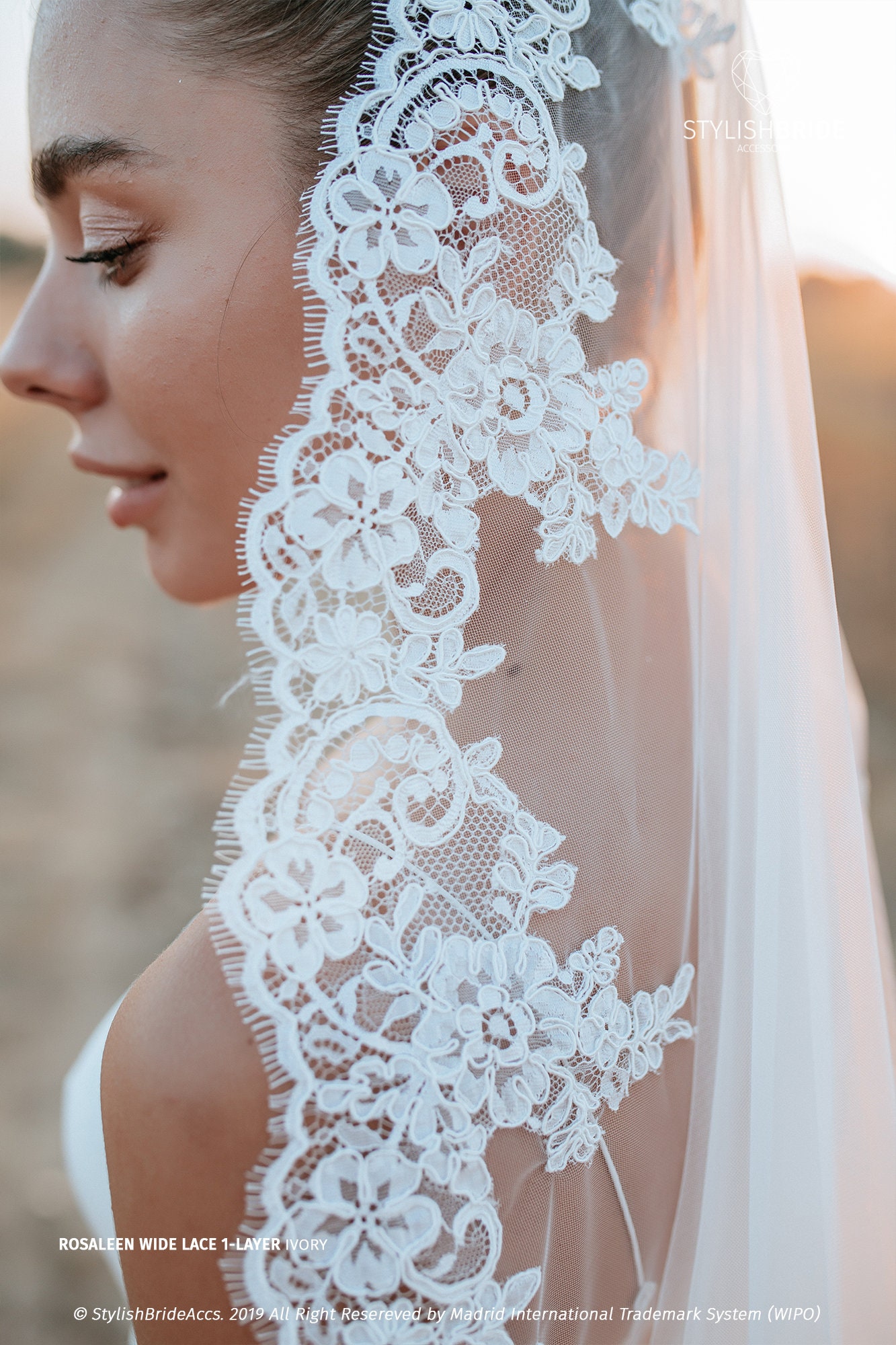 Rosaleen Wide Lace Cathedral Bridal Veil Extra Long Lace Veil | Etsy