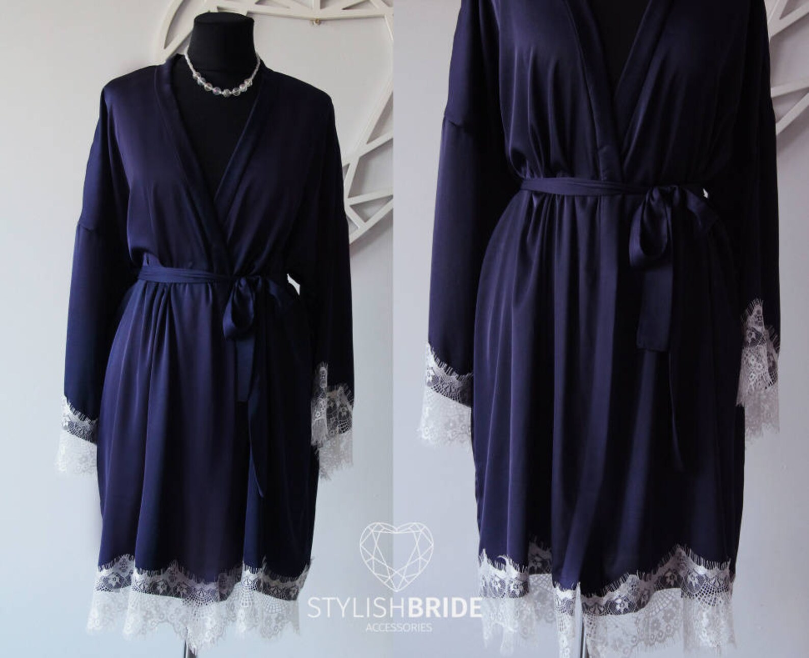 Silk Bridal Robe White Ivory Blush with Lace Trim Short Silk | Etsy