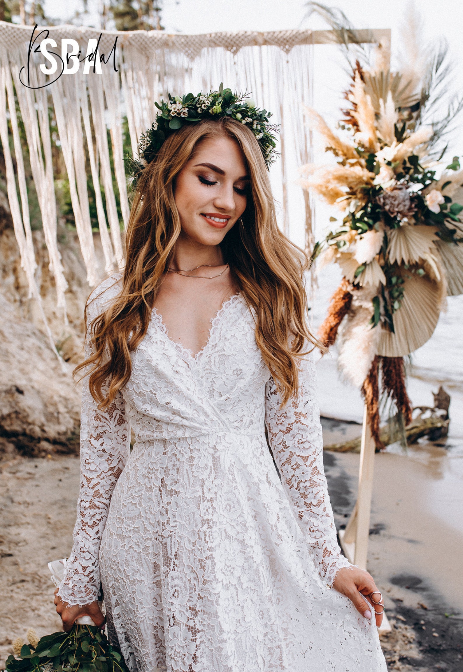 Lace Beach Boho Wedding Dress Simple Rustic Lace Bridal Dress Etsy