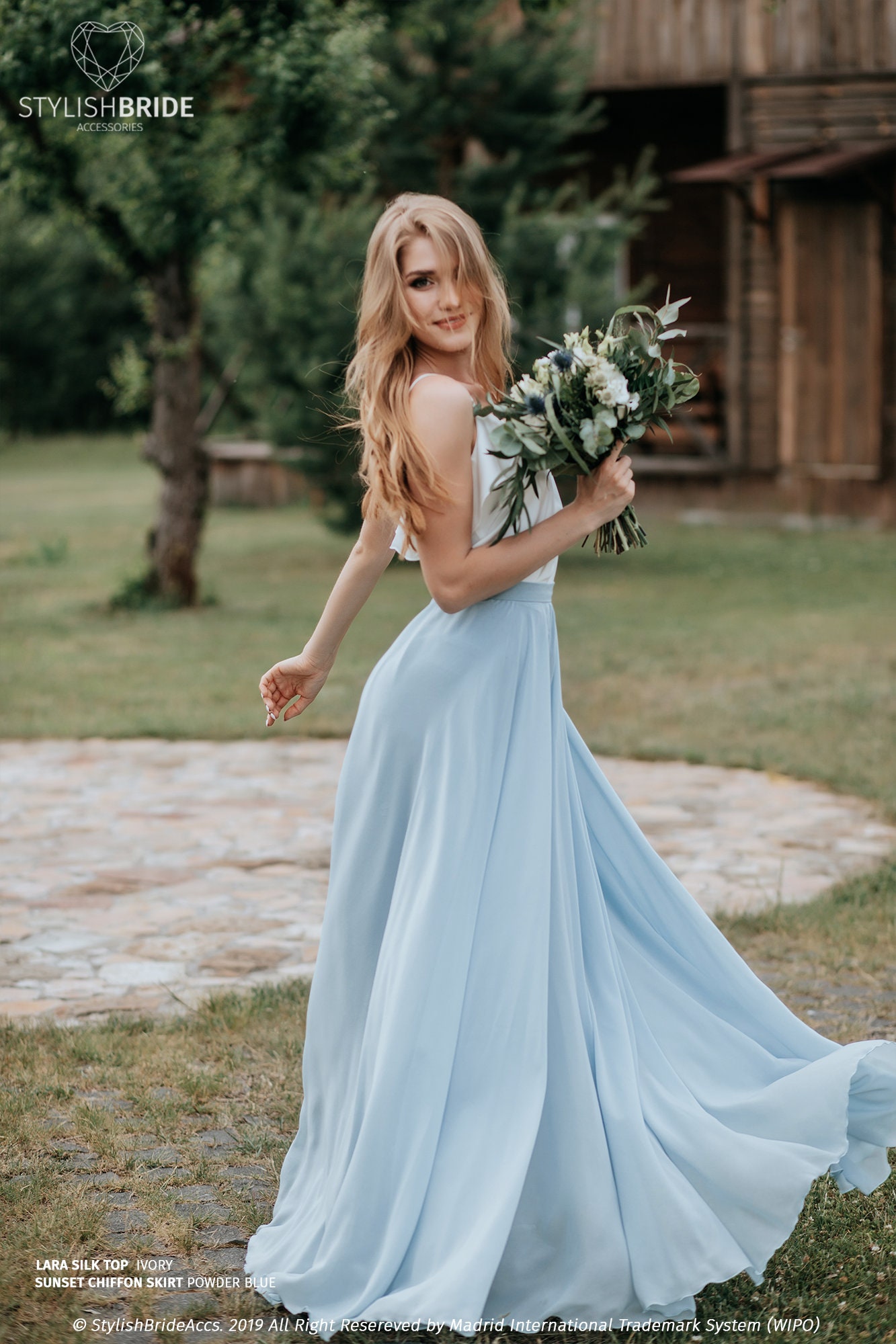 Powder Blue Chiffon sunset Full Sun Flying A-line - Etsy