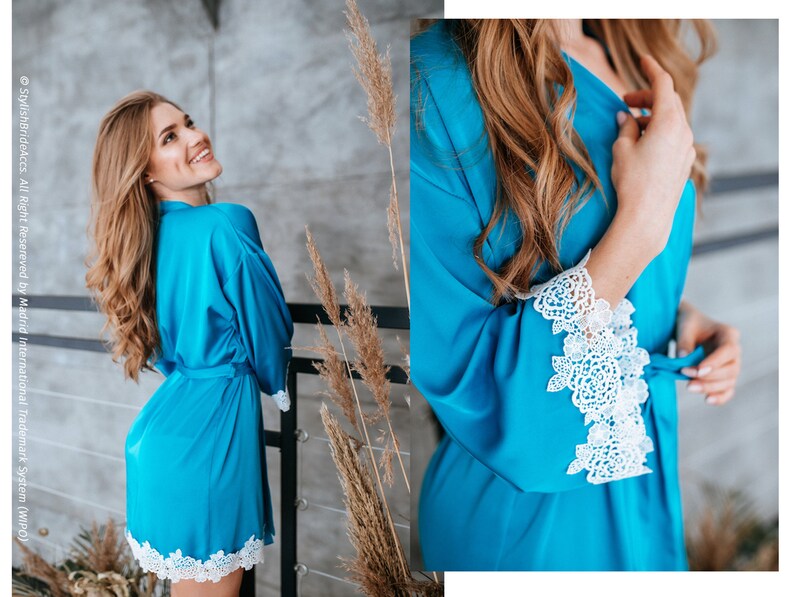 Ocean Blue Silk Robe Bright Blue Silk Robe Gift for Her | Etsy