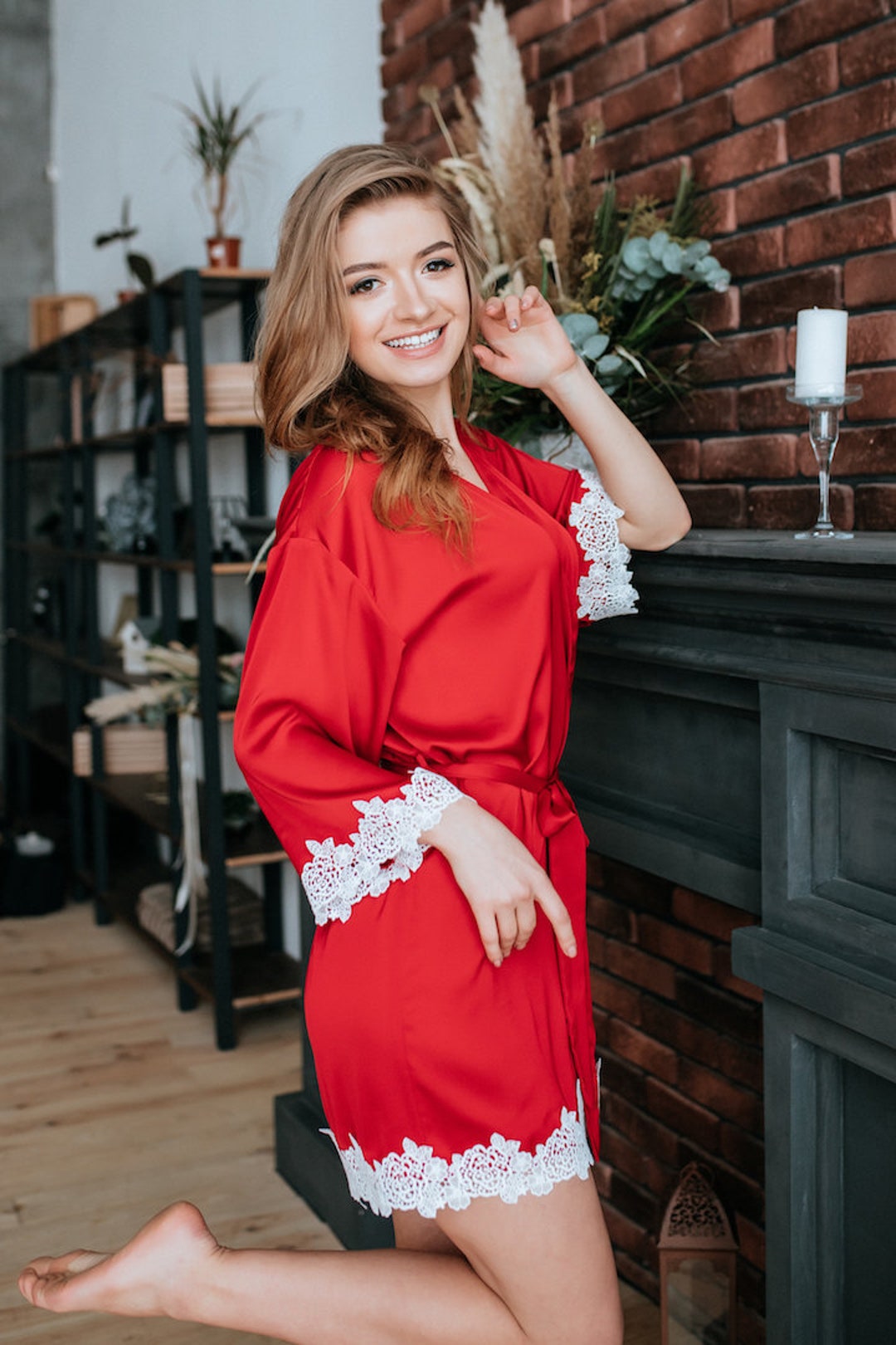 Mother Day Gift Robe - Dark Red Silk Satin Robe, Red Gift for Her, Red ...