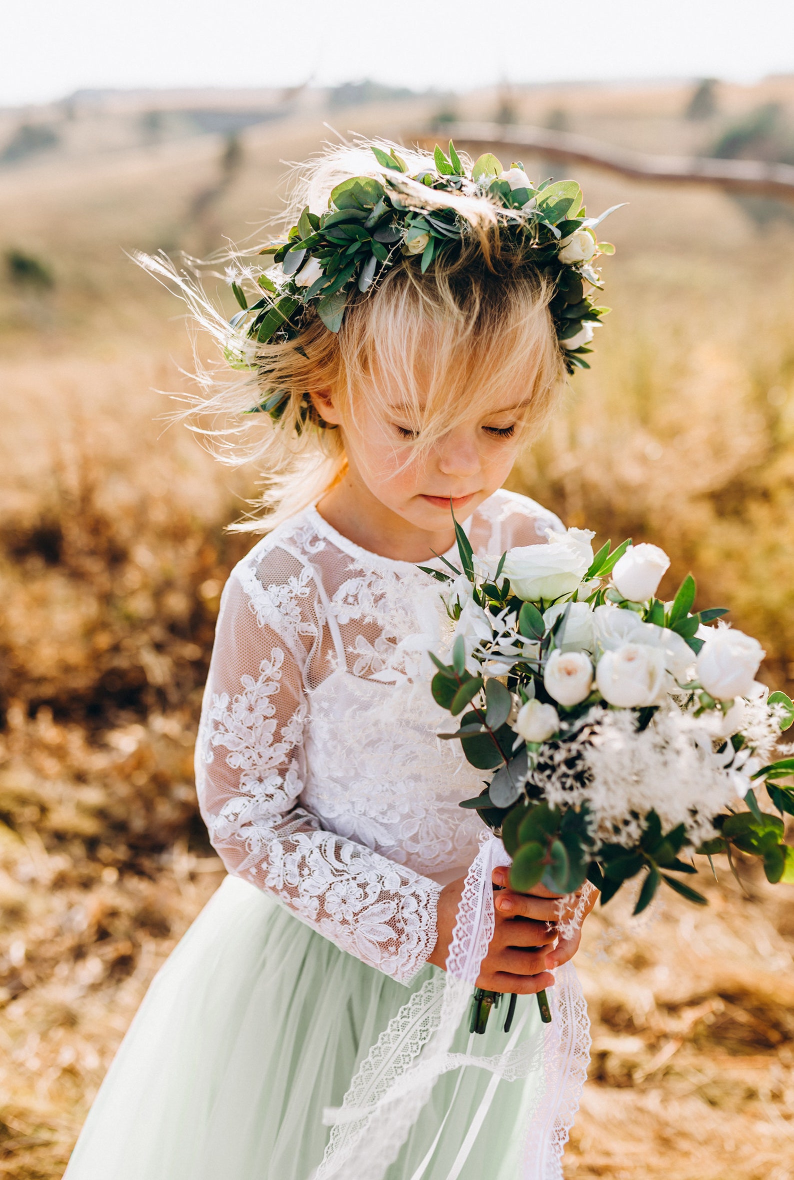 Pistachio Green Boho Flower Girl Separates Flower Girl Tulle - Etsy