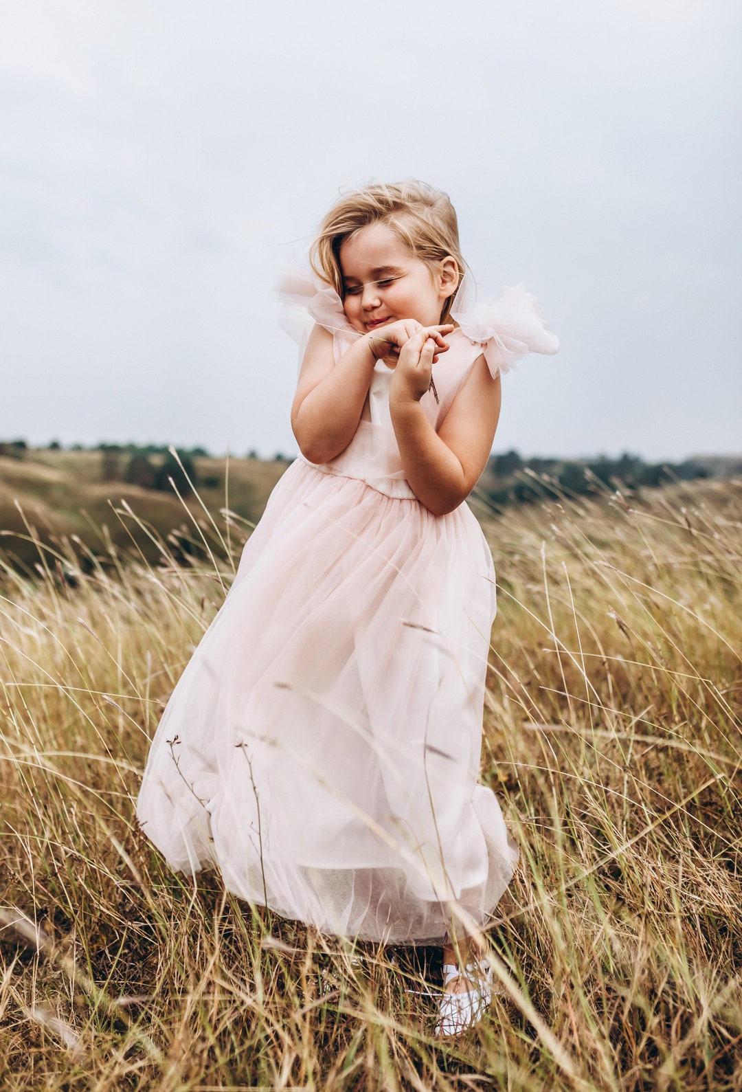 Tulle Flower Girl Dress, Ethereal Blush Girl Dress, Ombre Tulle Toddler ...