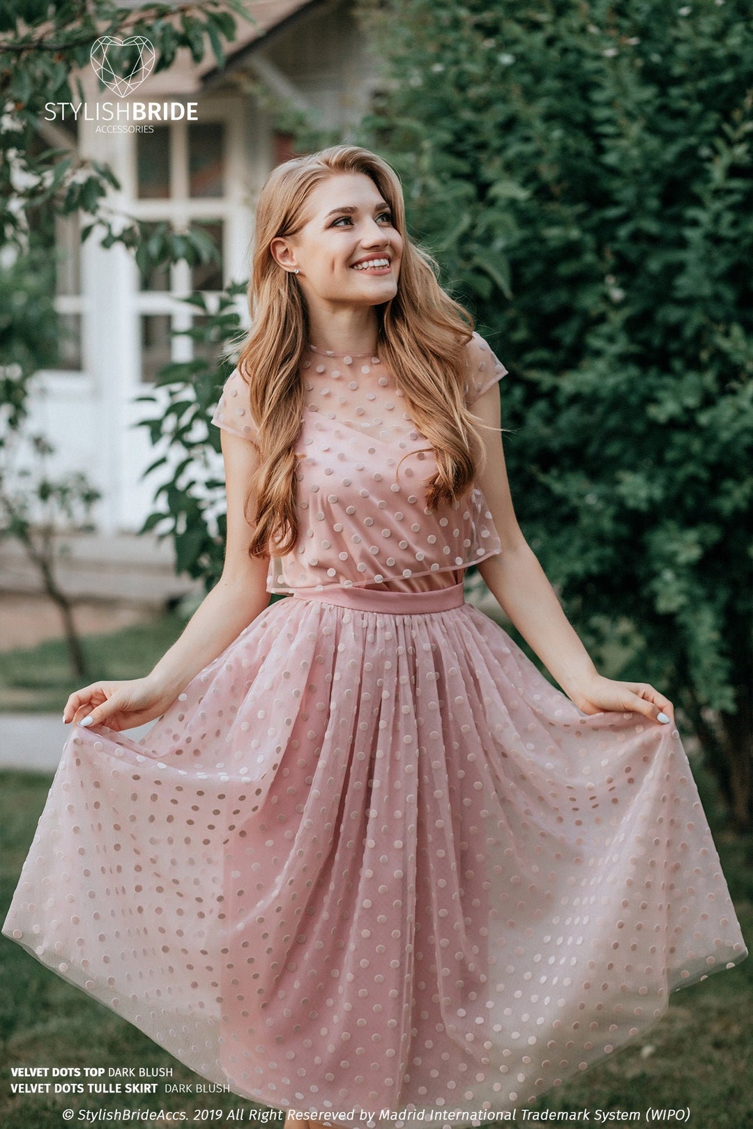 Velvet Dots Blush Tulle Separates: Polka Dots Dark Blush Tulle Skirt ...