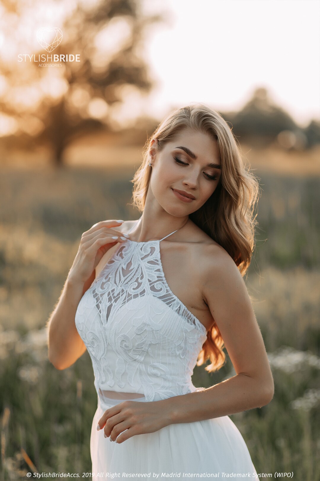 Halter Neckline Ivory Bustier, Guipure With Silk Satin Bridal Handmade ...