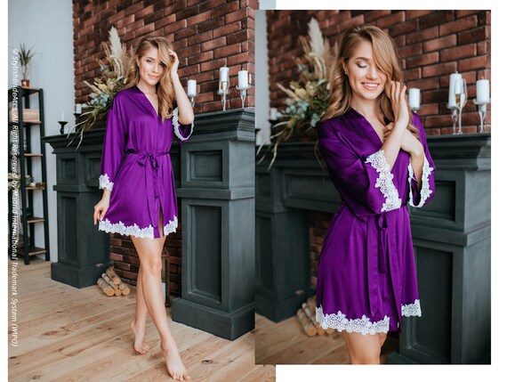 Grape Splash Silk Robe Lux New Collection Purple Silk Robe | Etsy