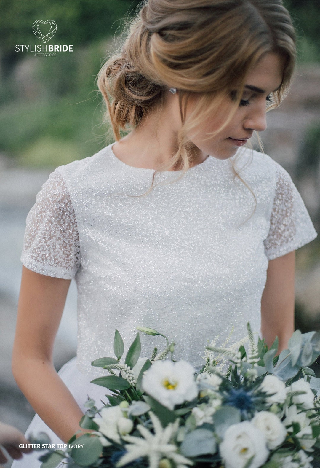 Glitter Star Ivory Trendy Top, Prom Ivory Party Crop Top, Ivory ...