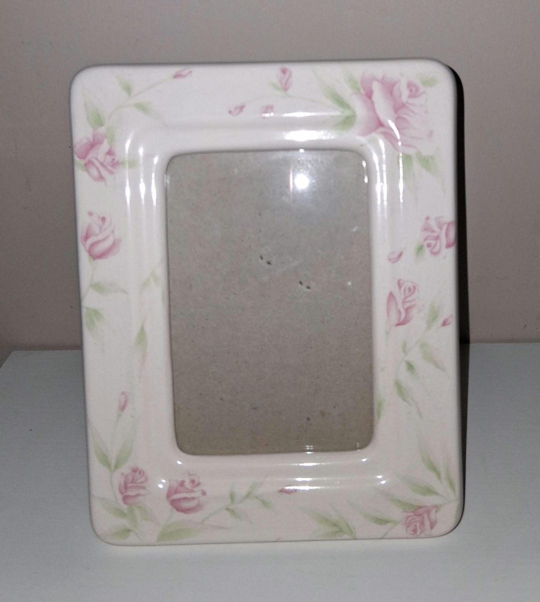 Vintage Burnes Floral Ceramic Picture Frame | Pink Roses | 4x6 Photo ...