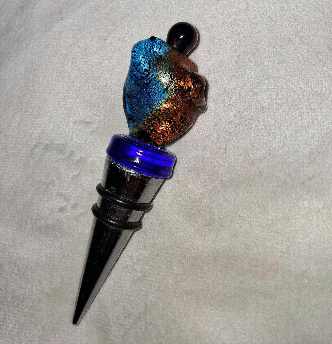 Hand Blown Art Glass Wine Stopper Dichroic Blue Amber Swirl - Etsy