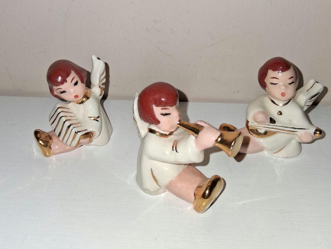 Vintage Angel Figurines Set – Musical Trio – Gold Accents - Etsy