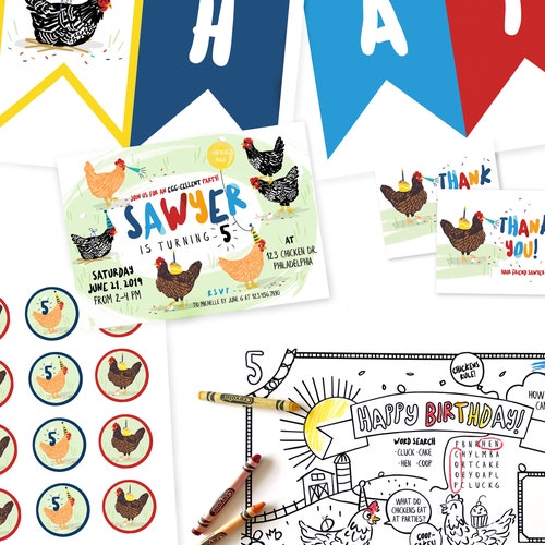Chicken Party Bundle Printable Chicken Invitation and Party - Etsy