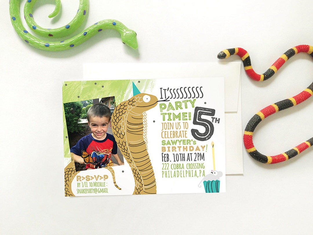 Snake Party Invitation, Snake Invite, Printable Photo Invitation, Cobra ...