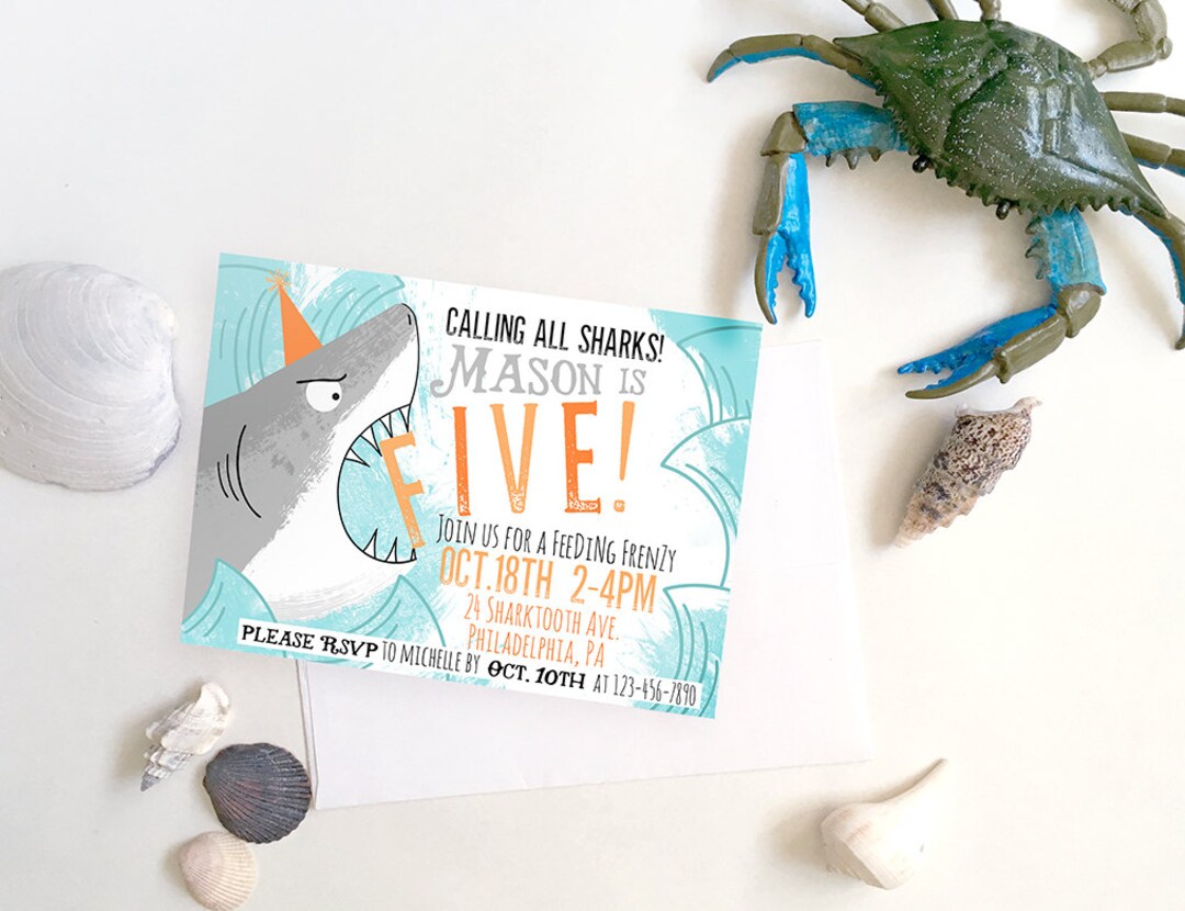 Shark Invite, Kids Shark Party Invite, DIY Printable Shark - Etsy