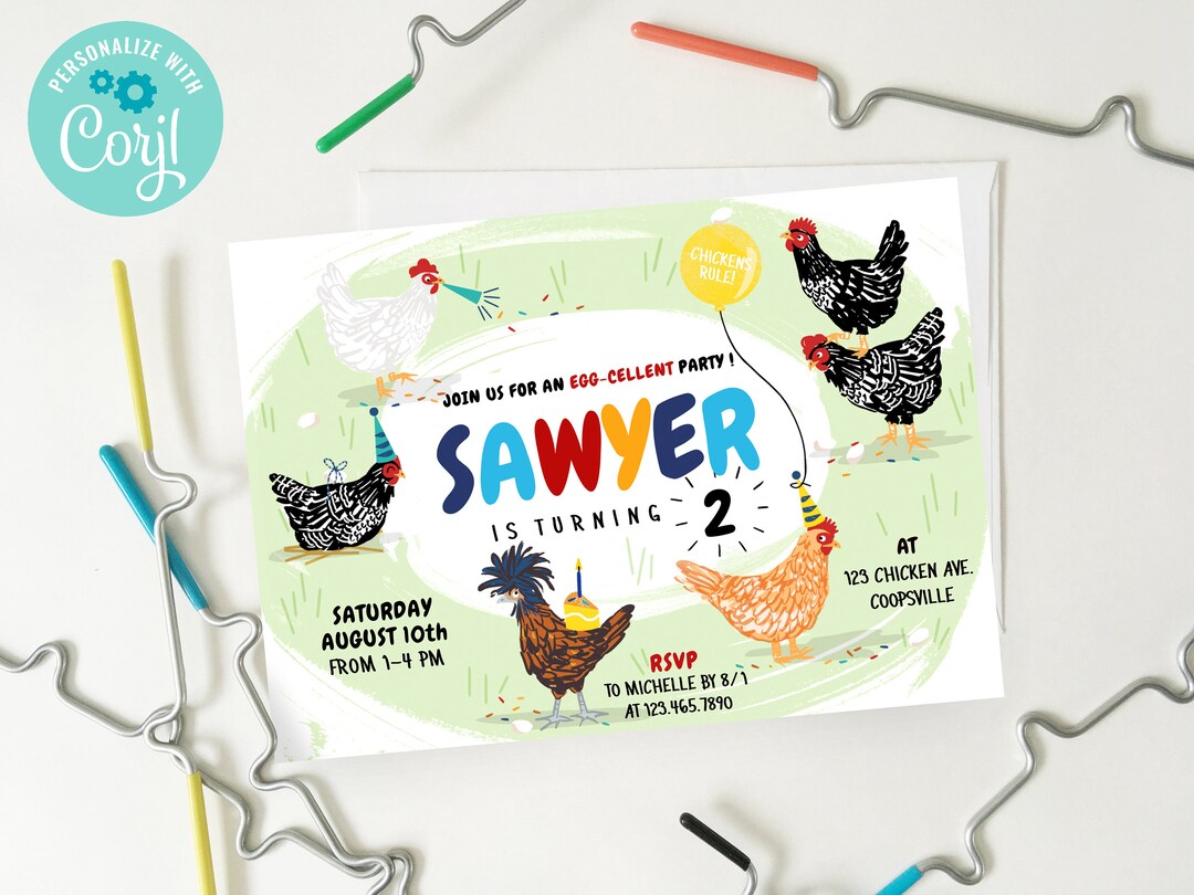 Editable Chicken Birthday Party Invitation, Chicken Farm Birthday ...
