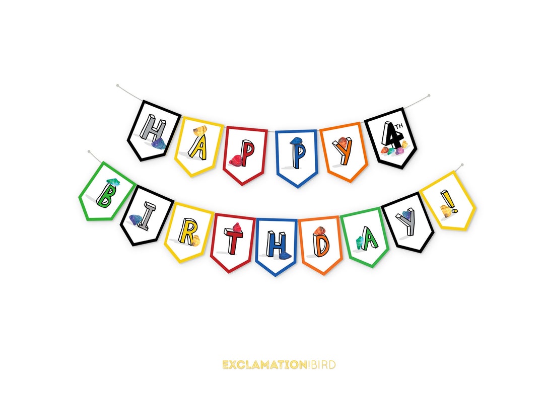 Gem Mining Happy Birthday Banner, Gem Banner Age 4, Gem Birthday Party ...