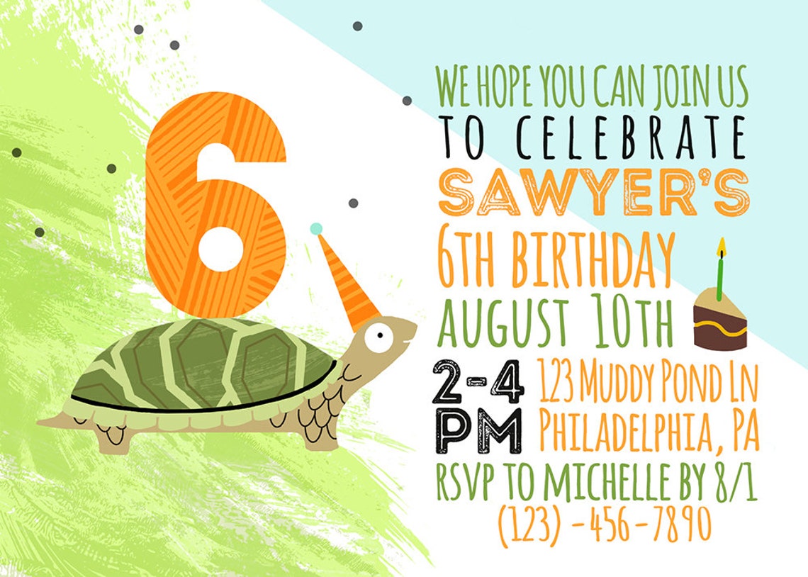 Turtle Invitation Turtle Party Nature Party Invite Turtle - Etsy